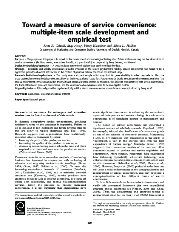 (PDF) Toward a measure of service convenience: multiple-item scale ...