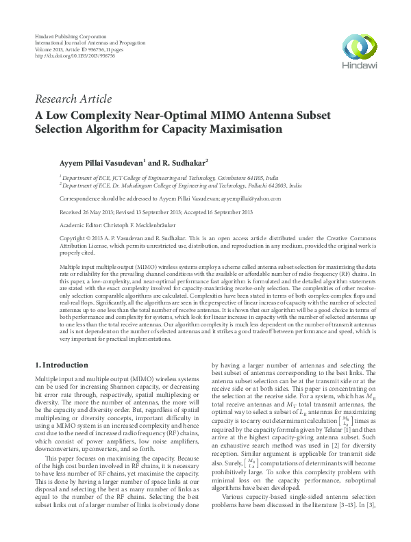(PDF) Optimal MIMO Antenna Subset Selection Algorithm for Capacity ... (PDF) Optimal MIMO Antenna Subset Selection Algorithm for Capacity ...