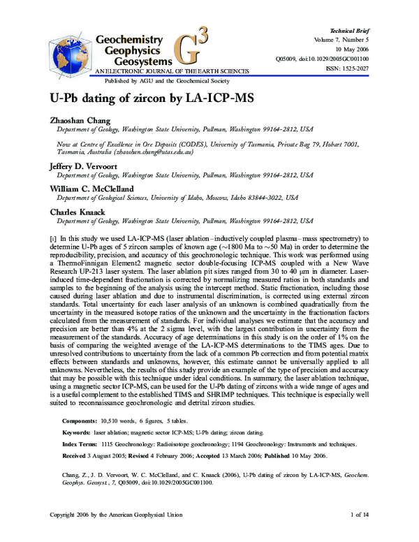 (PDF) U‐Pb dating of zircon by LA‐ICP‐MS