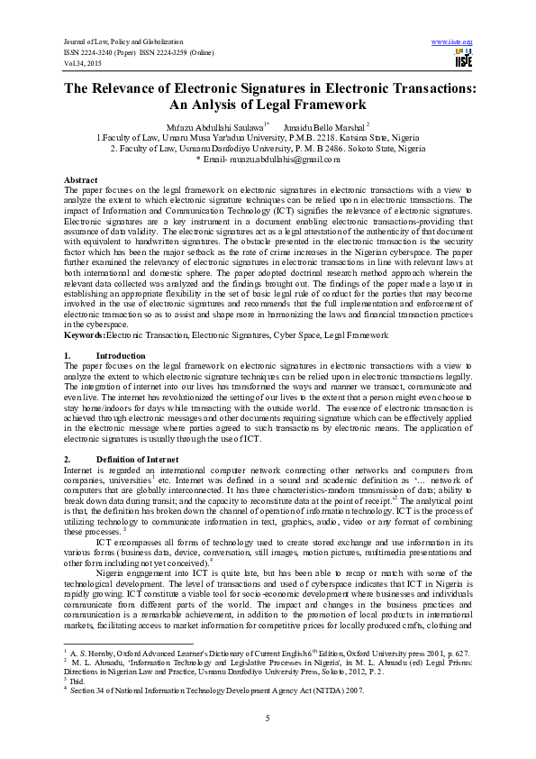 (PDF) The relevance of electronic signatures in electronic transactions ...