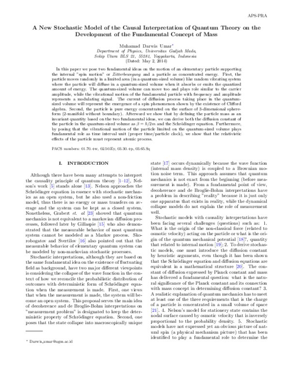 Pdf A New Stochastic Model Of The Causal Interpretation Of Quantum Theory On The Development