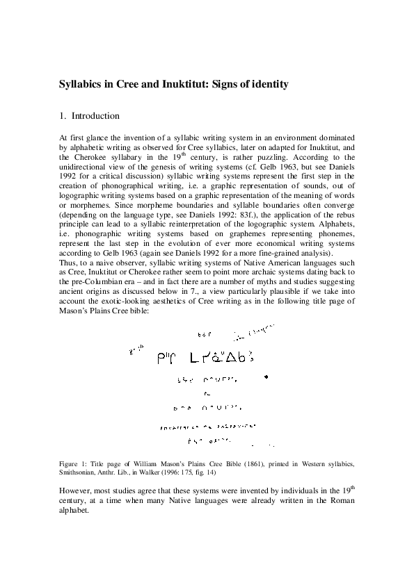 (PDF) Syllabics in Cree and Inuktitut: Signs of identity