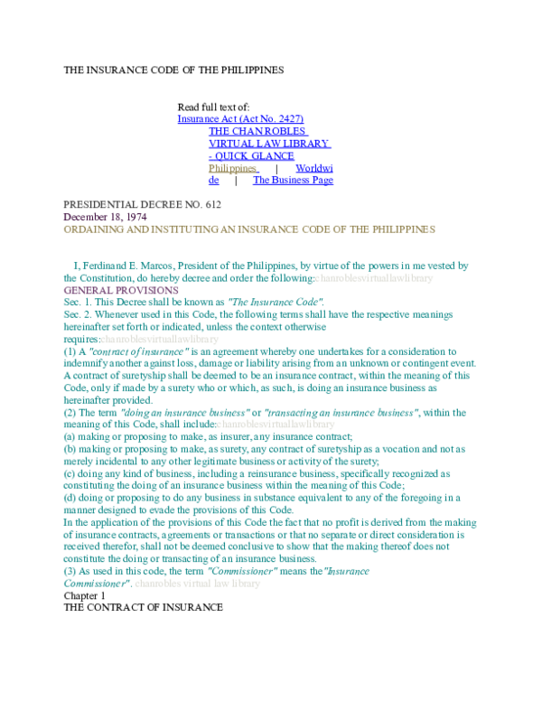 (DOC) THE INSURANCE CODE OF THE PHILIPPINES