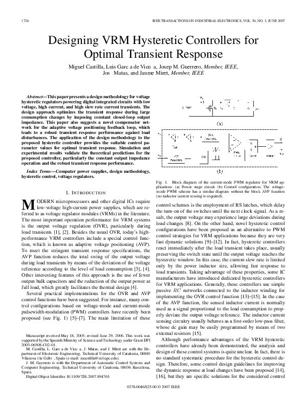 (PDF) Designing VRM Hysteretic Controllers for Optimal Transient Response