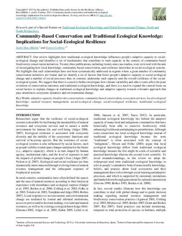 (PDF) Community-Based Conservation and Traditional Ecological Knowledge ...