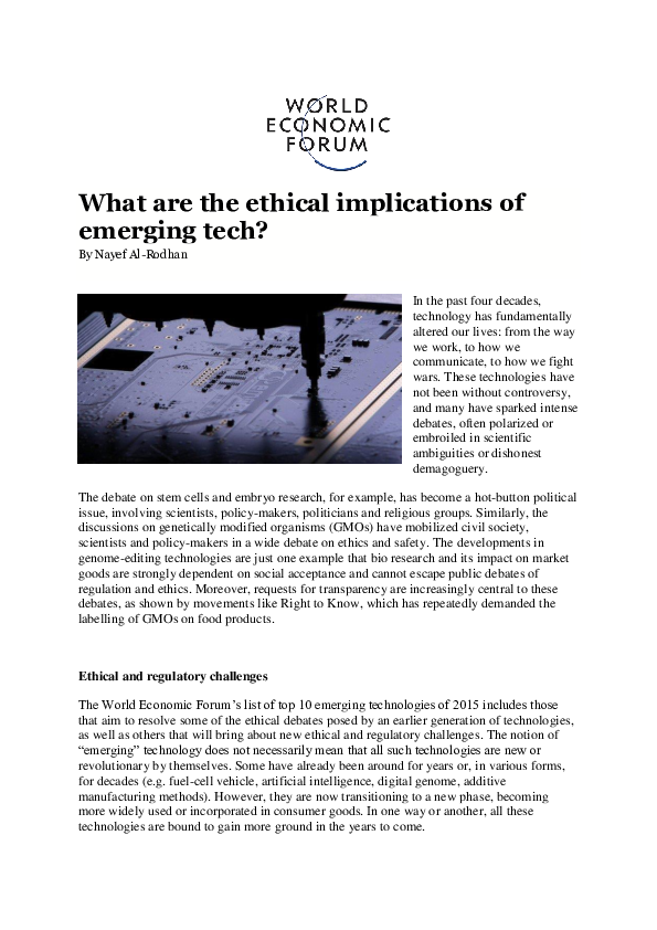 (PDF) What are the Ethical Implications of Emerging Tech? - World ...