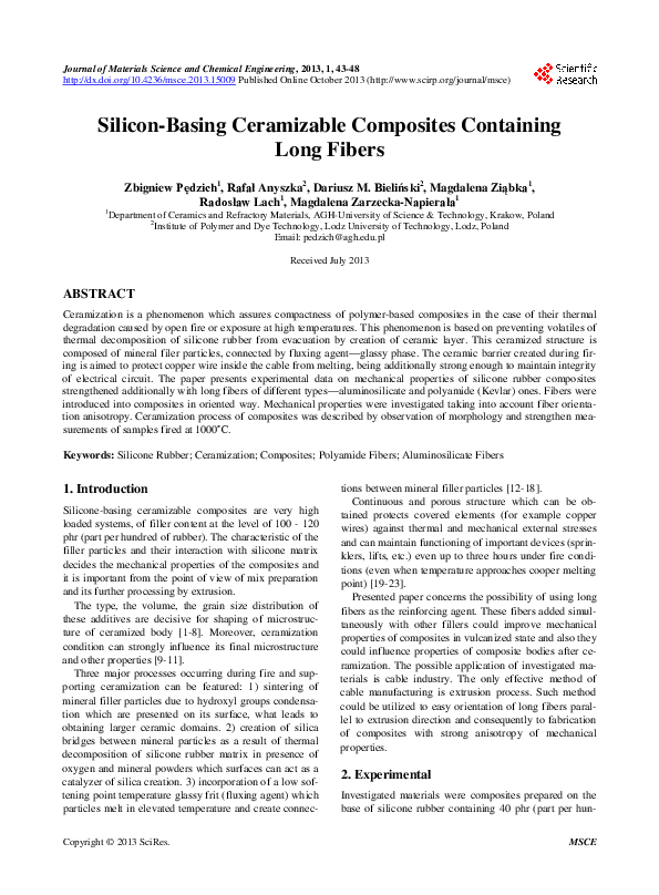 Silicon-Basing Ceramizable Composites Containing Long Fibers