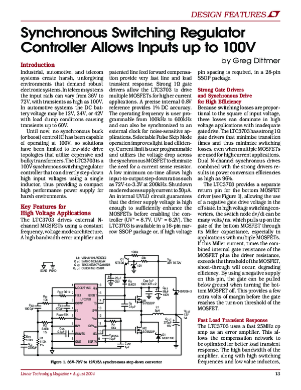 (PDF) DESIGN FEATURES Synchronous Switching Regulator Controller Allows Inputs up to 100V