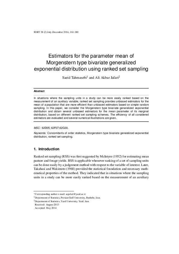 Pdf Estimators For The Parameter Mean Of Morgenstern Type Bivariate Generalized Exponential