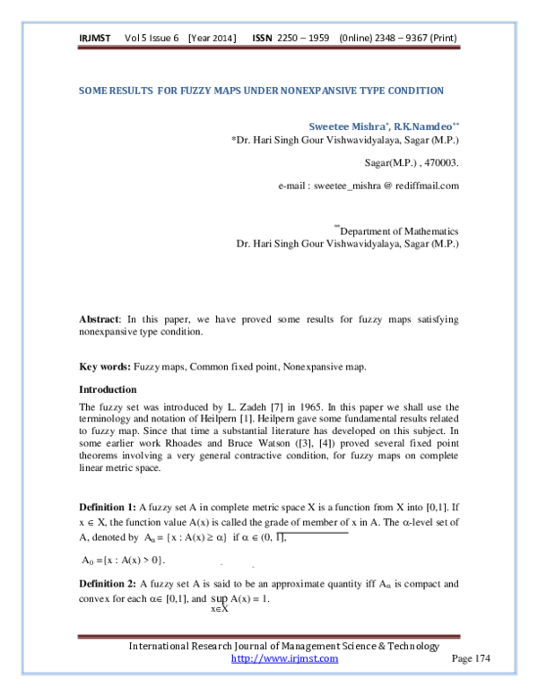 (PDF) SOME RESULTS FOR FUZZY MAPS UNDER NONEXPANSIVE TYPE CONDITION