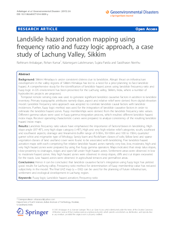 (PDF) Landslide hazard zonation mapping using frequency ratio and fuzzy logic approach, a case ...