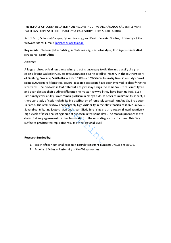 Pdf The Impact Of Coder Reliability On Reconstructing Archaeological Settlement Patterns From