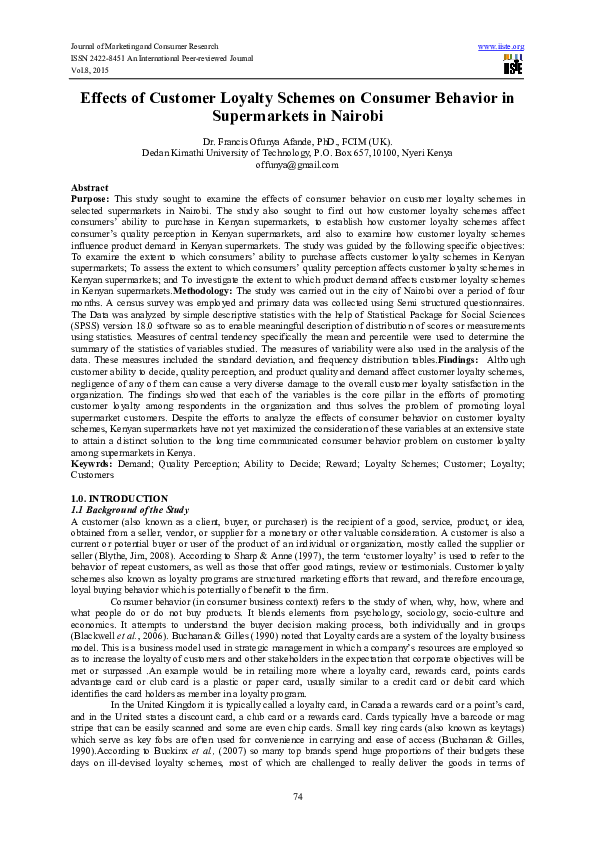 (PDF) Effects of Customer Loyalty Schemes on Consumer Behavior in Supermarkets in Nairobi, Kenya