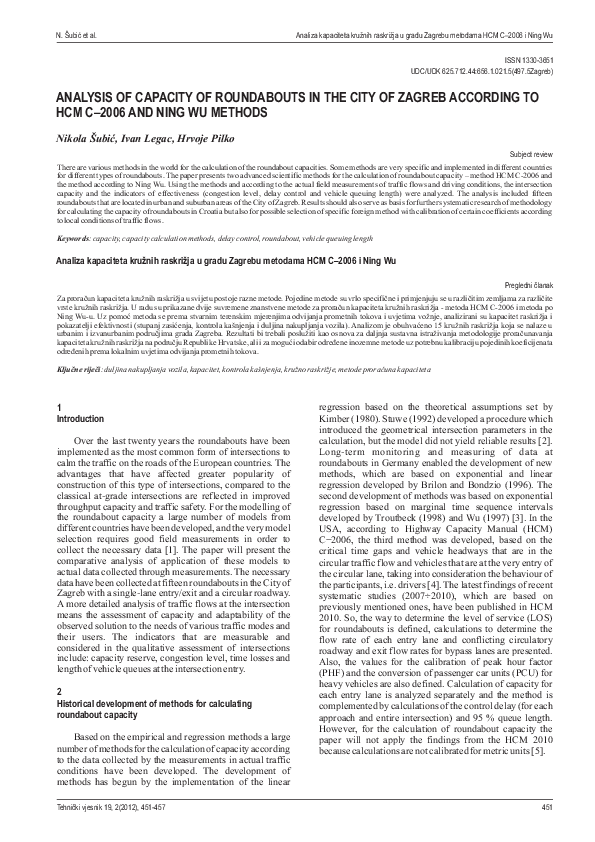 (PDF) ANALYSIS OF CAPACITY OF ROUNDABOUTS IN THE CITY OF ZAGREB ACCORDING TO HCM C–2006 AND NING ...