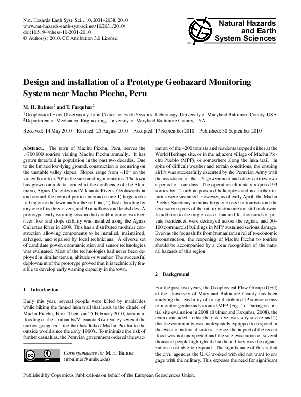 (PDF) Design and installation of a Prototype Geohazard Monitoring ...