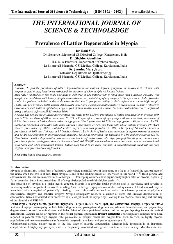(PDF) PREVALENCE OF LATTICE DEGENERATION IN MYOPIA