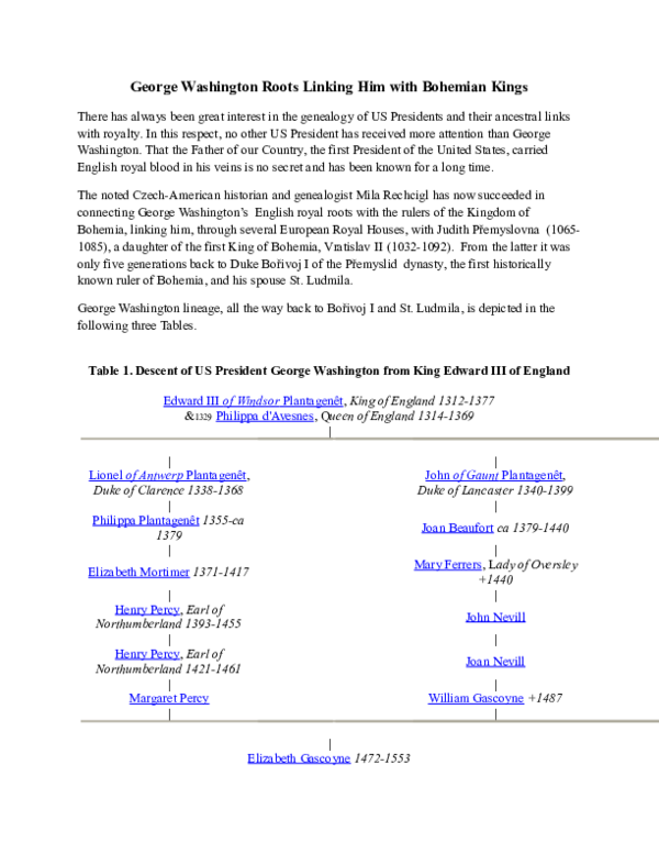 (DOC) George Washington Roots Linking Him with Bohemian Kings