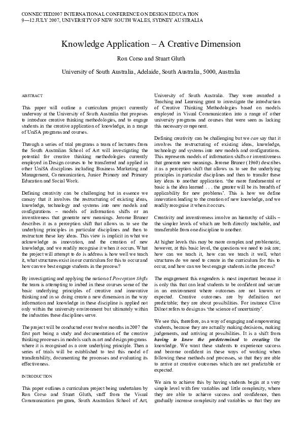 (PDF) Knowledge Application A Creative Dimension