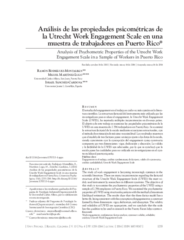 (PDF) "Análisis de las propiedades psicométricas de la Utrecht Work ...