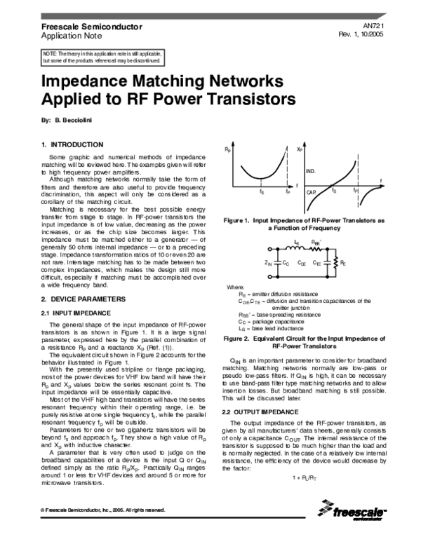 (PDF) Impedance Matching Networks Applied to RF Power Transistors