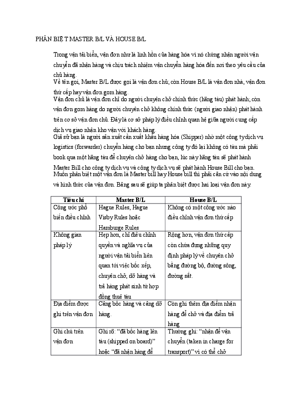 (DOC) PHÂN BIỆT MASTER BL VÀ HOUSE BL