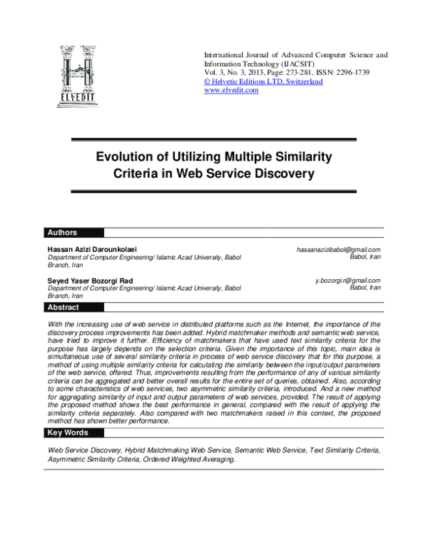 Pdf Evolution Of Utilizing Multiple Similarity Criteria In Web
