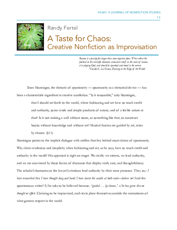 (PDF) A Taste for Chaos: Creative Nonfiction as Improvisation