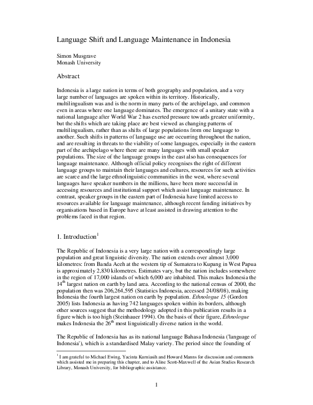 (PDF) Language Shift and Language Maintenance in Indonesia
