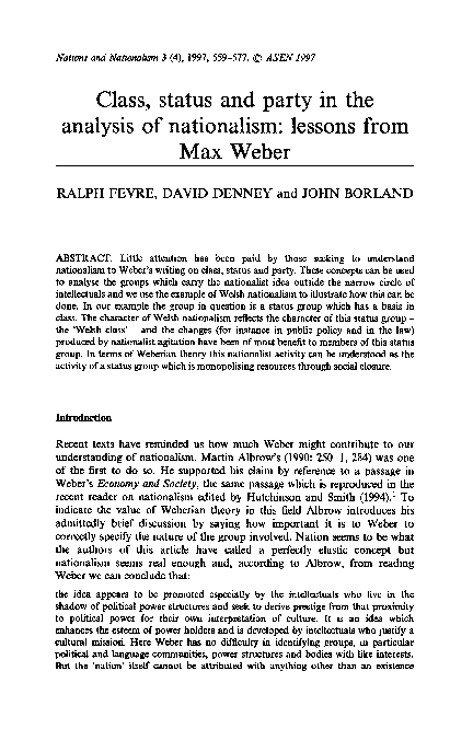 (PDF) Class, status and party in the analysis of nationalism: lessons ...