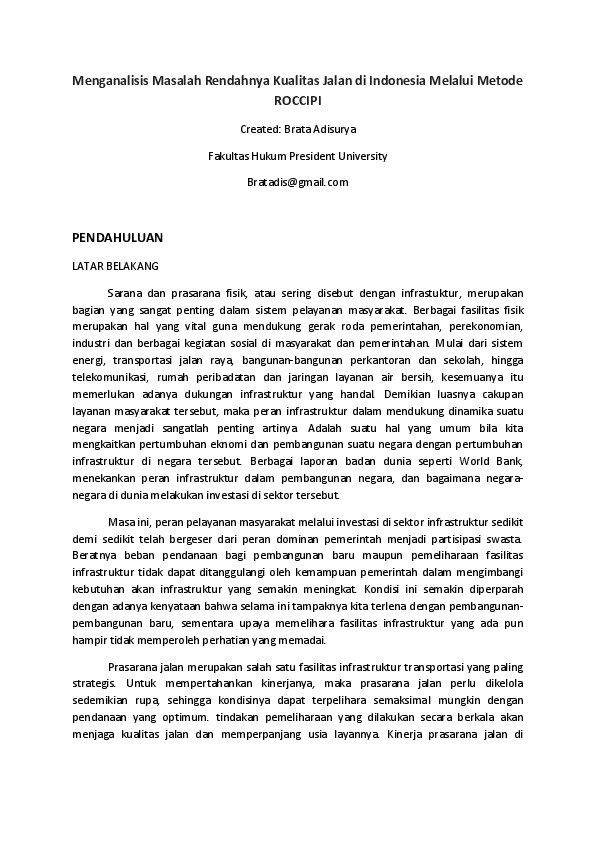 (PDF) Menganalisis masalah Rendahnya kualitas jalan di Indonesia ...