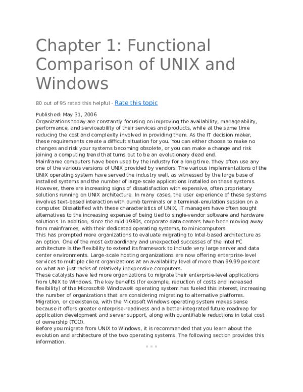 (DOC) Chapter 1: Functional Comparison of UNIX and Windows
