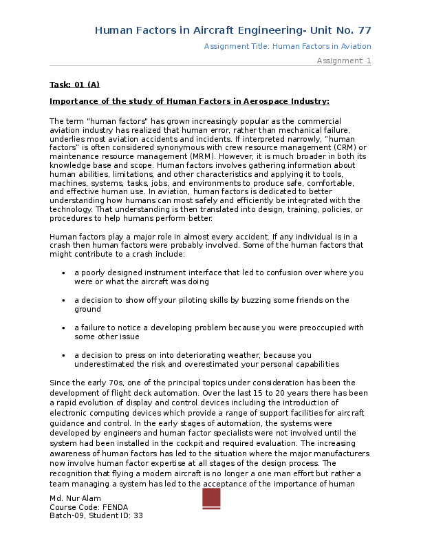 (DOC) Human Factors in Aviation 1