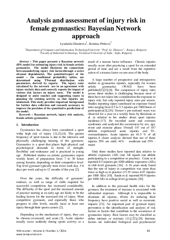 (PDF) Analysis and assessment of injury risk in female gymnastics: Bayesian Network approach