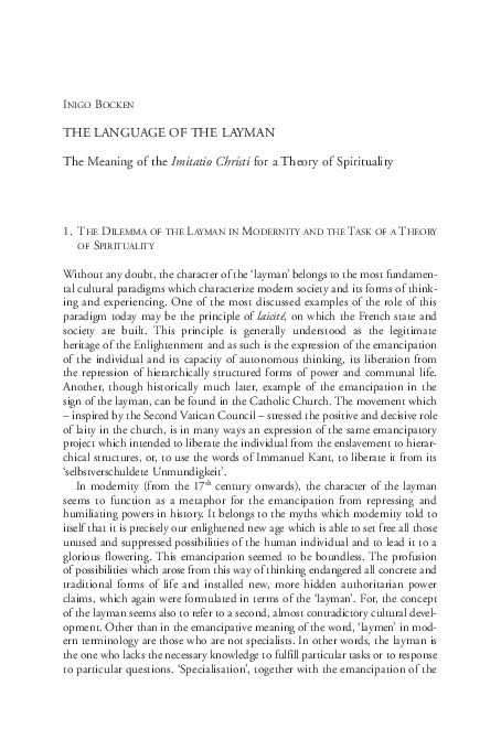 (PDF) The Language of the Layman. The Meaning of the Imitatio Christi ...