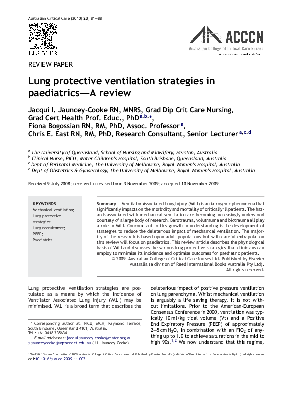 (PDF) Lung protective ventilation strategies in paediatrics—–A review