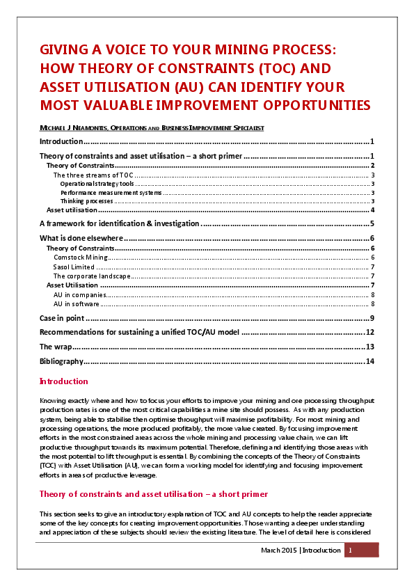 (PDF) Giving a Voice to your Mining Process - How theory of constraints ...