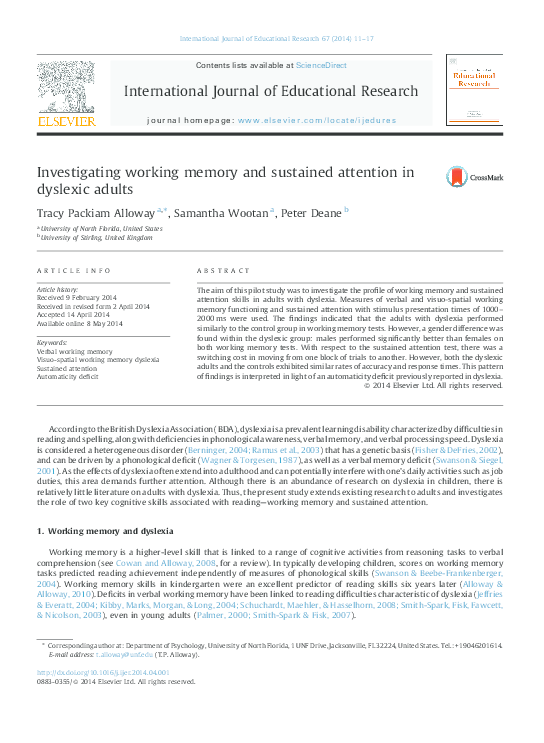 (PDF) Investigating working memory and sustained attention in dyslexic ...