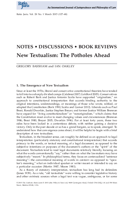 (PDF) New Textualism: The Potholes Ahead