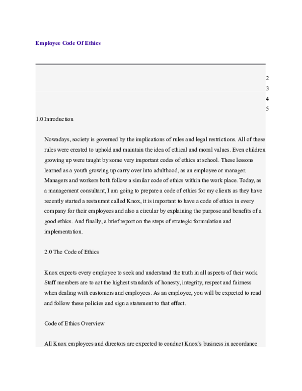 (DOC) Employee Code Of Ethics