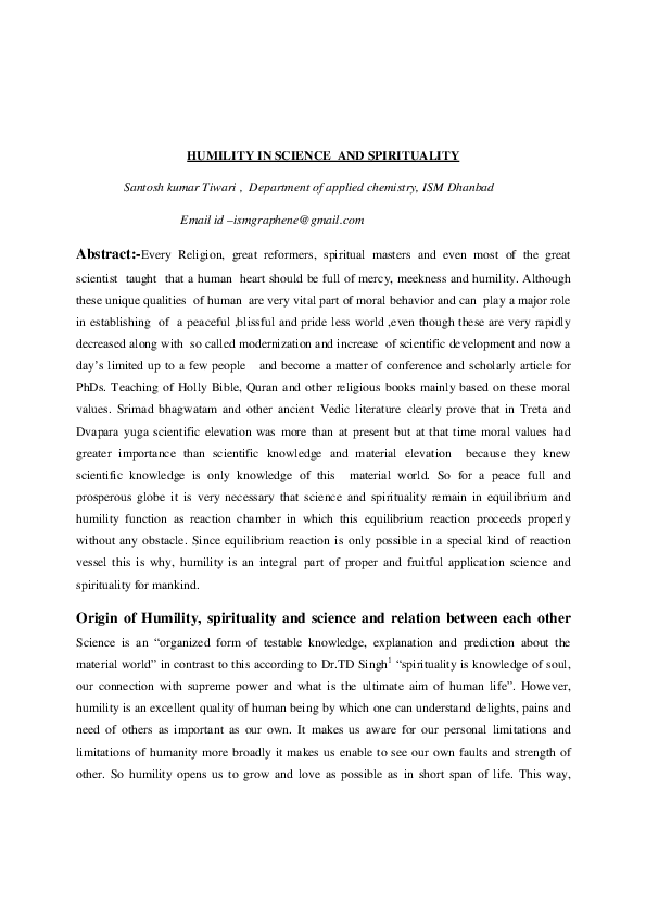 (PDF) HUMILITY IN SCIENCE AND SPIRITUALITY