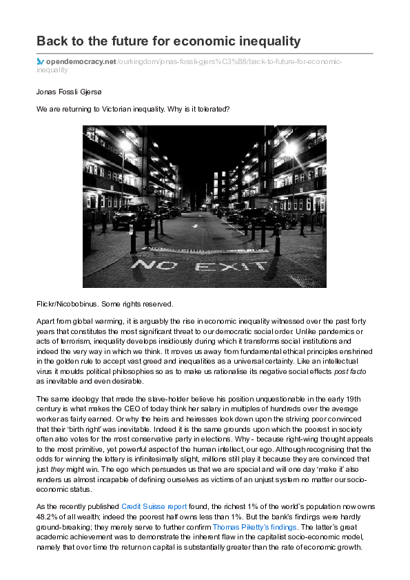 (PDF) Back to the Future for Economic Inequality