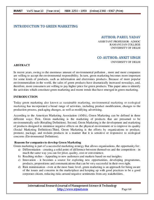 (PDF) INTRODUCTION TO GREEN MARKETING