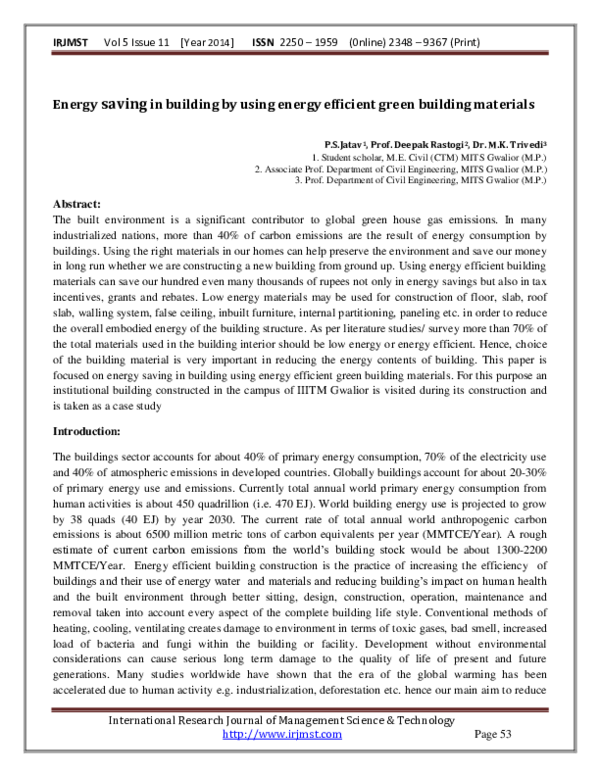 (PDF) Energy saving in building by using energy efficient green ...