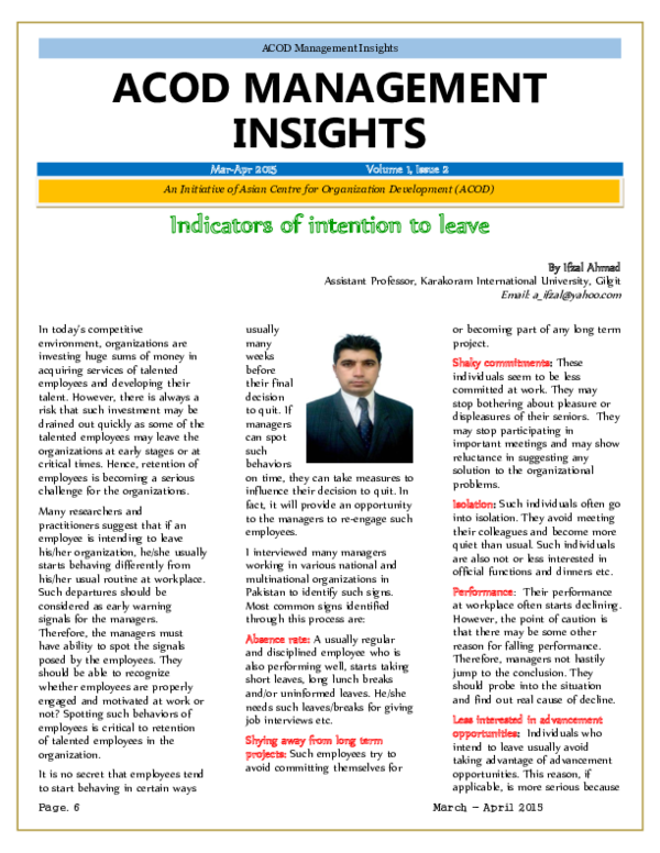 (PDF) Indicators of intention to leave