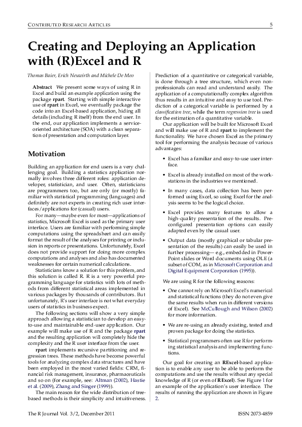(PDF) Creating and Deploying an Application with (R)Excel and R
