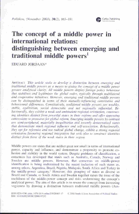(PDF) The concept of a middle power in international relations ...