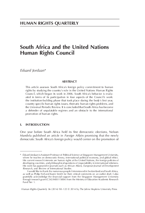 (PDF) South Africa and the United Nations Human Rights Council