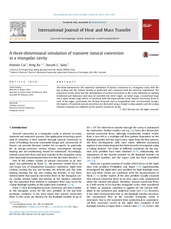 Pdf A Three Dimensional Simulation Of Transient Natural Convection In