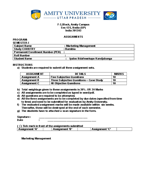 (DOC) Marketing Management MBA