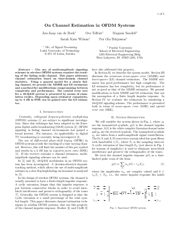 (PDF) On Channel Estimation in OFDM Systems